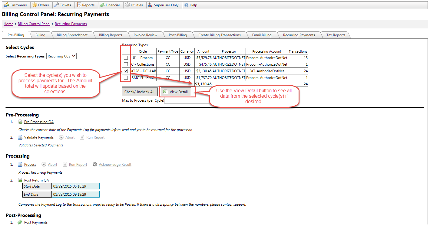 Billing Control Panel
