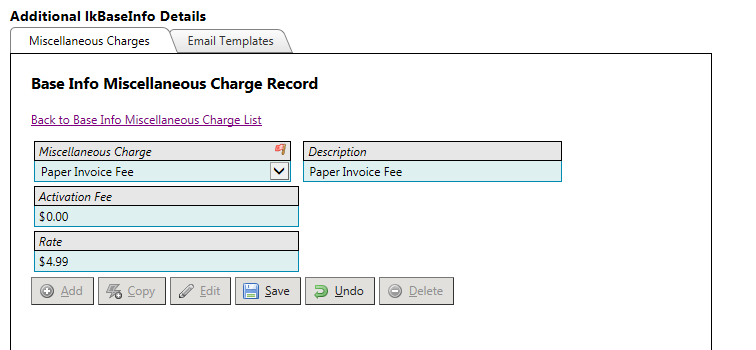 Miscellaneous Charges Inventory